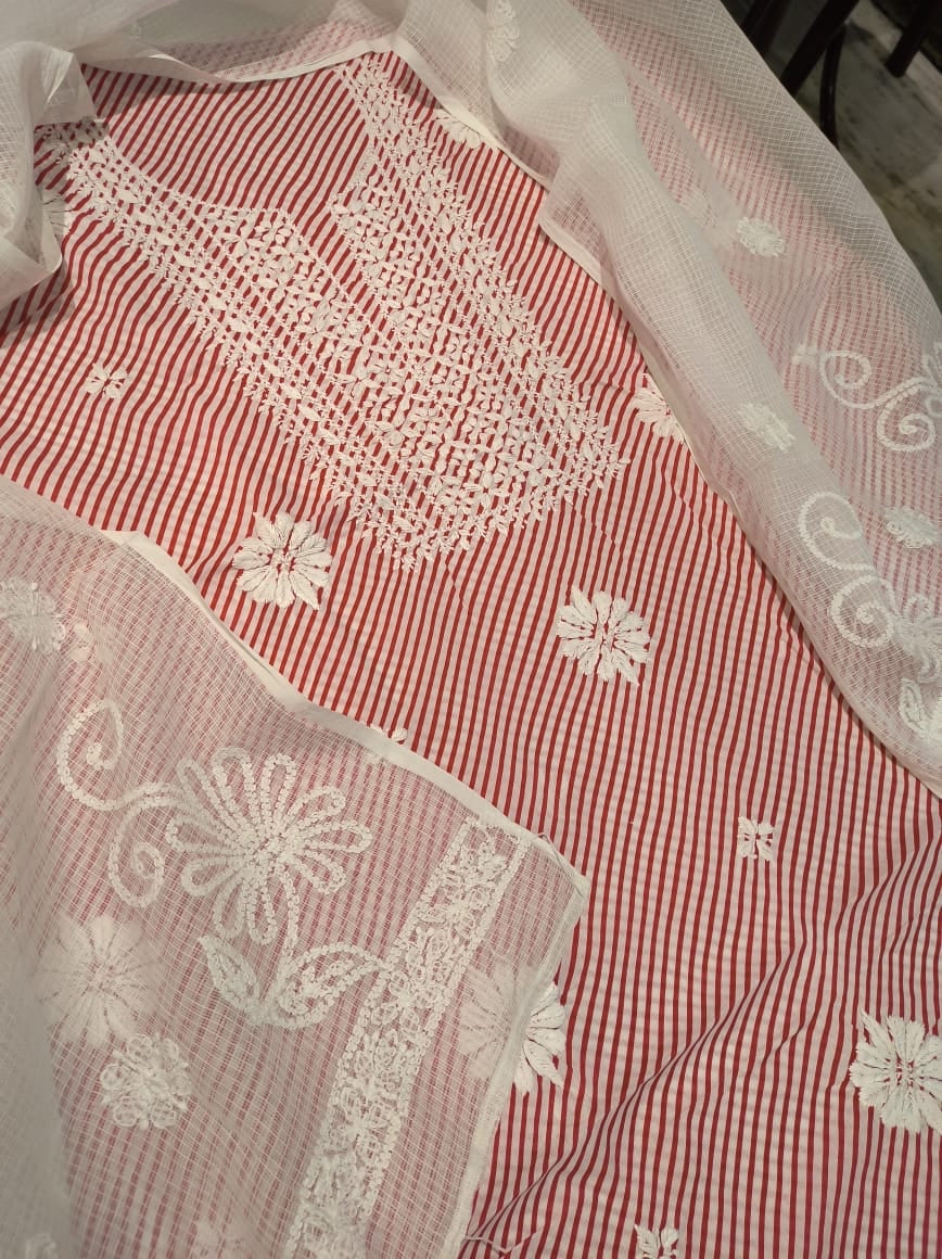 Buy Elegant Gajri Chikankari Cotton Salwar Kameez unstitched.