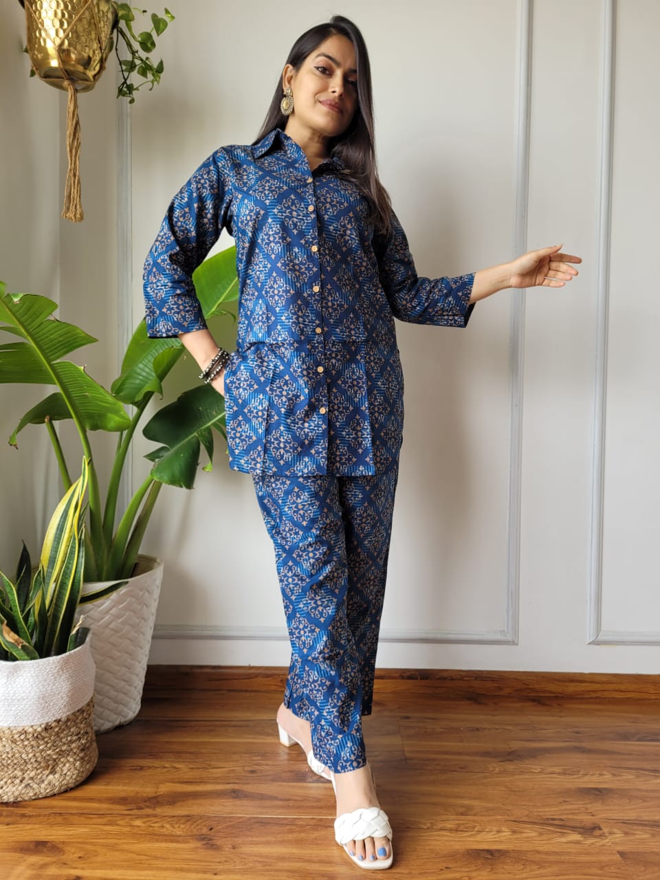 White Block Print Cord Set| Cotton Stitched Cord Set | Jhakhas