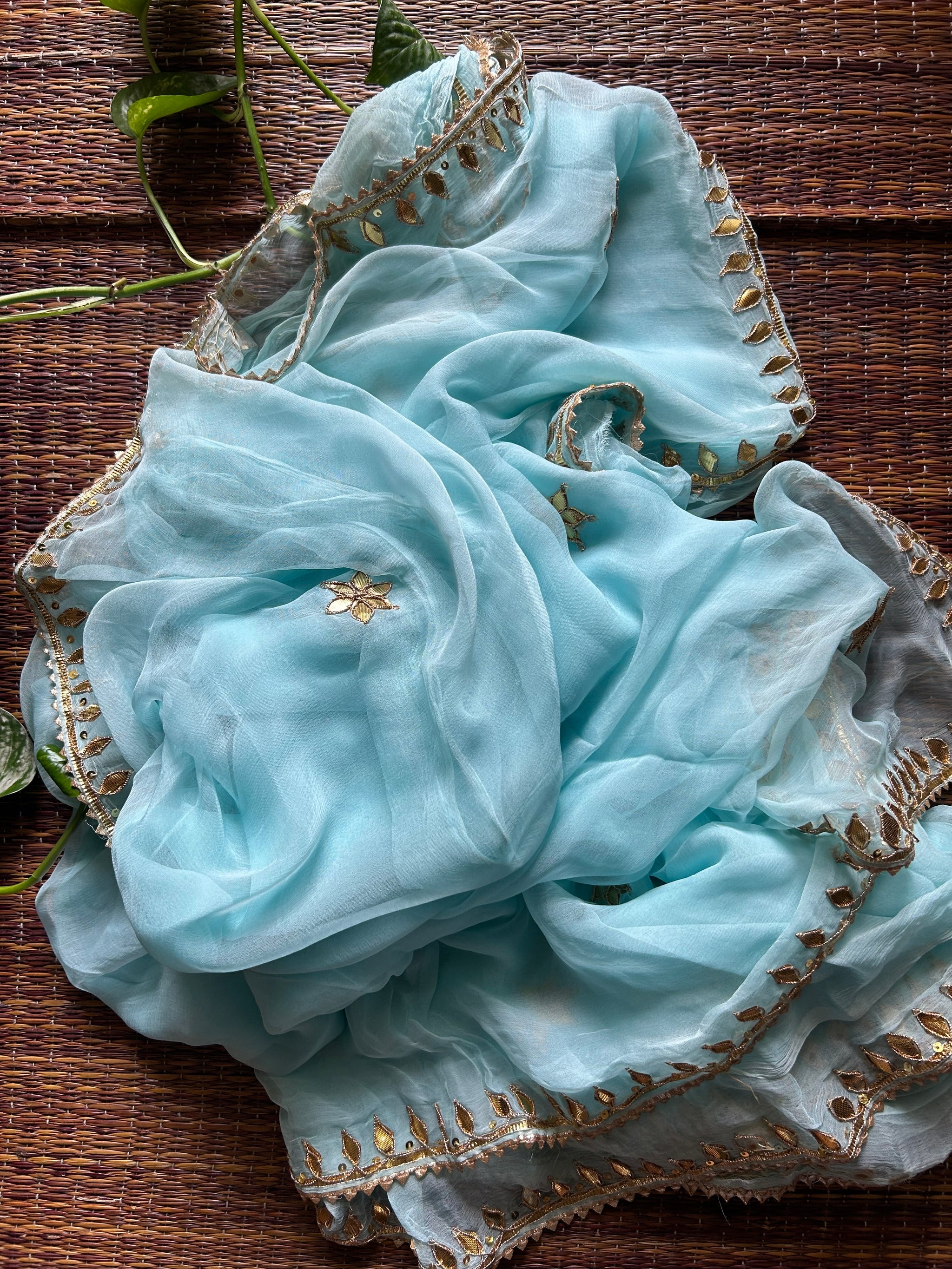 Sky Blue Chiffon Gota Patti Saree - Elegant Ethnic Wear | Jhakhas