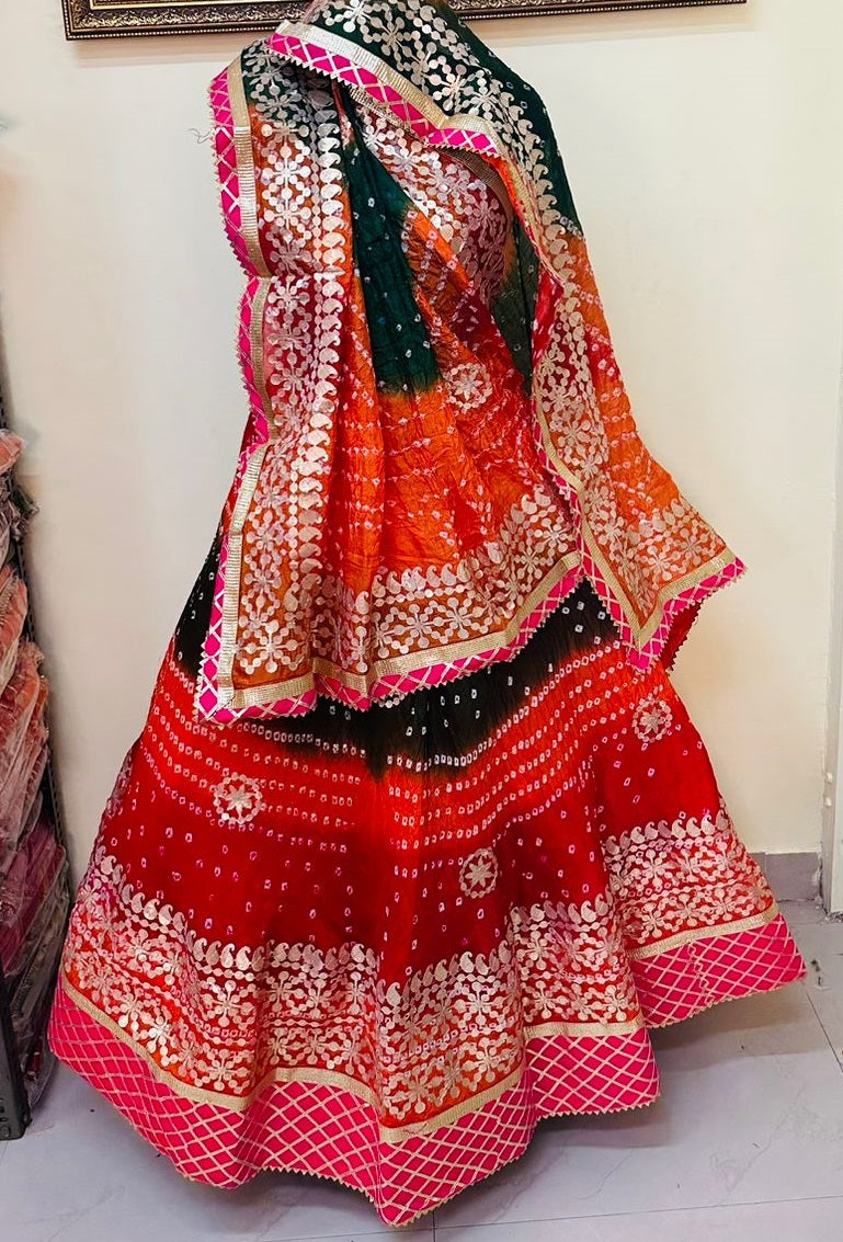 Red MultiColor Gota Pati Lehenga|Gota Patti Lehengas With Choli.