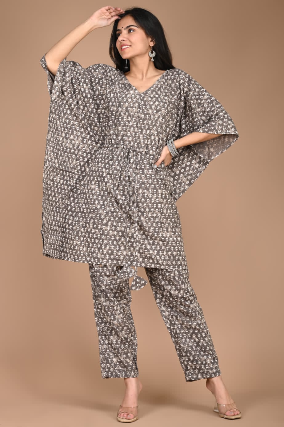 Grey Cotton Printed Kaftan Set| Buy Now Kaftan Sets Online|Jhakhas