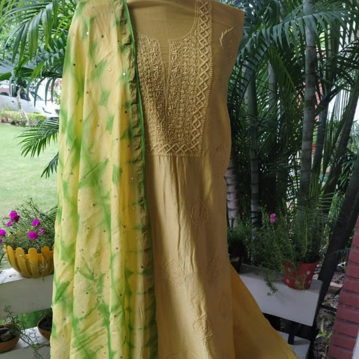 Buy Chikankari Chanderi Salwar Suit,Punjabi Chikan Work Suit Set