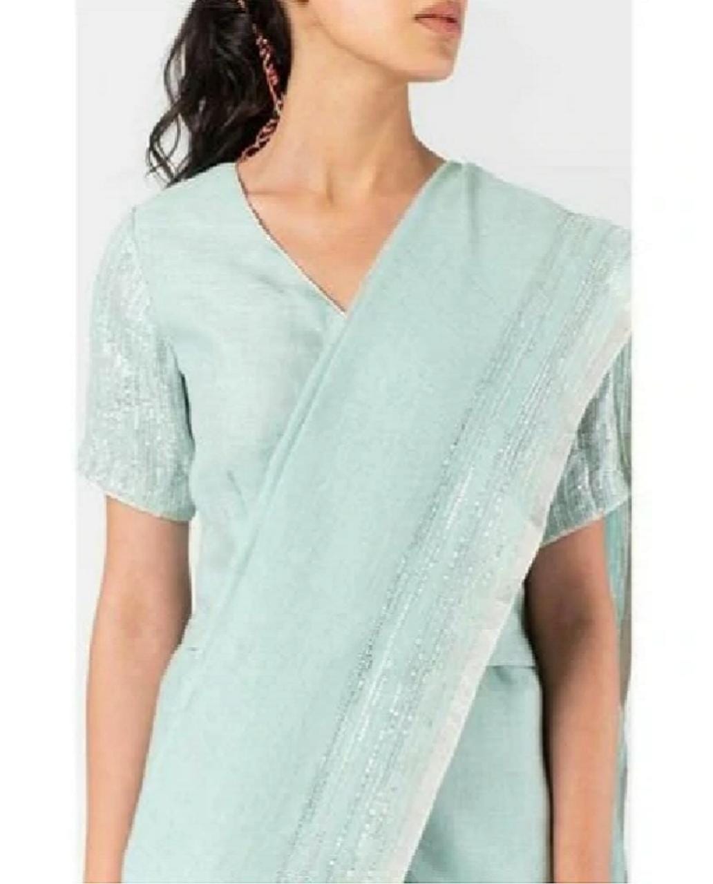 Sky Blue Pure Linen Saree | Buy Now Embroidered Linen Sarees Online